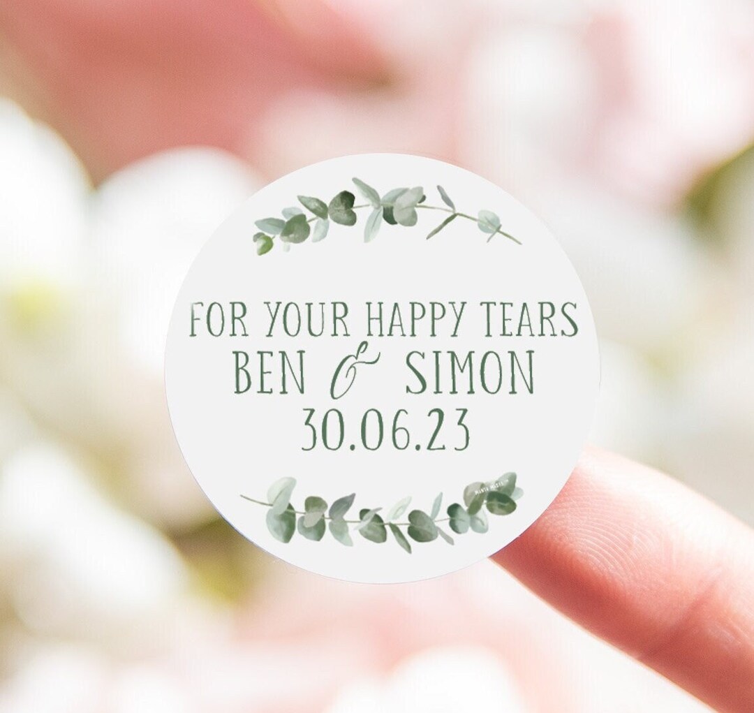 For Your Happy Tears Wedding Stickers | Personalised Eucalyptus Tissue ...
