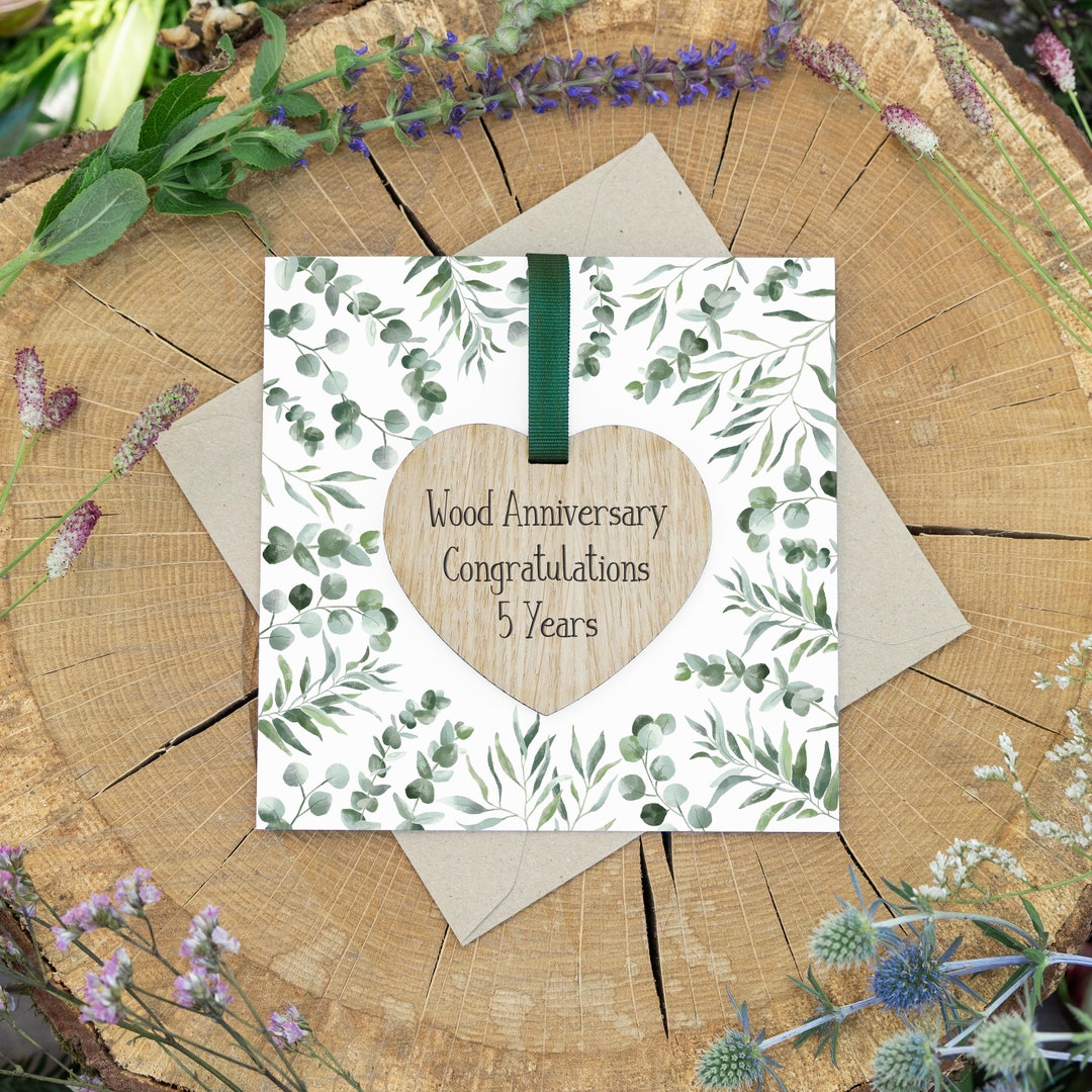 Happy Anniversary Card With 5 Years Wood Keepsake Gift, Anniversary ...