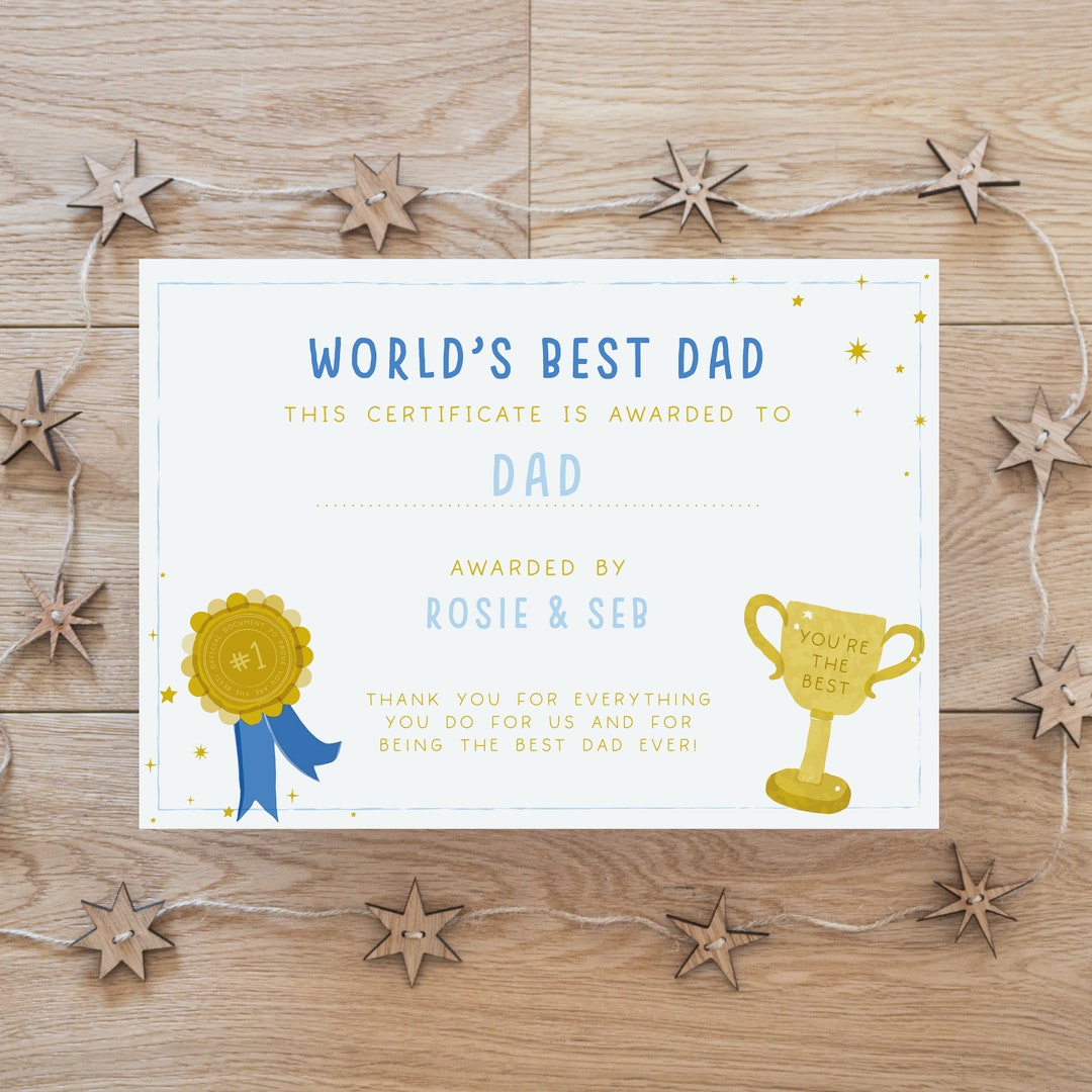 Fathers Day Gift Certificate Award Personalised Gift for Father's Day ...
