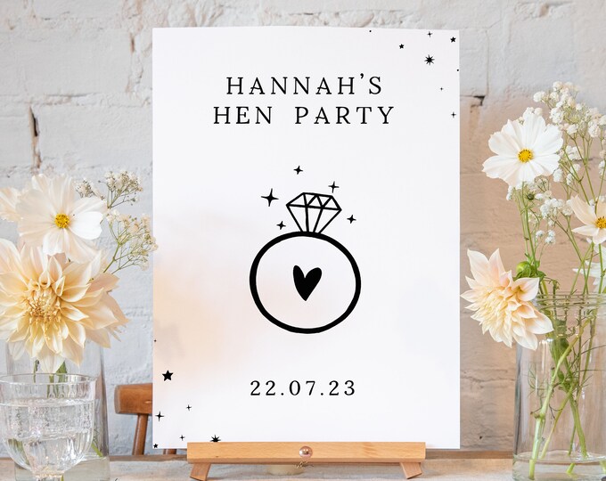 Minimalist Ring Personalised Hen Party Sign | Hens Night Sign | Hens ...