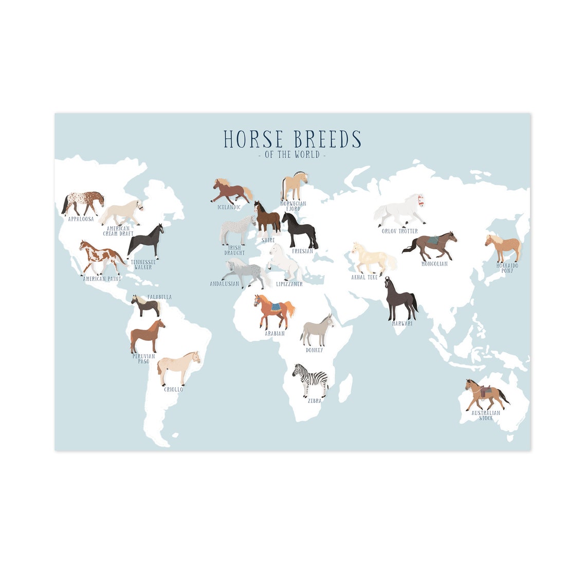 Horse Breeds of the World Map Print Pony Breeds Horse Art - Etsy