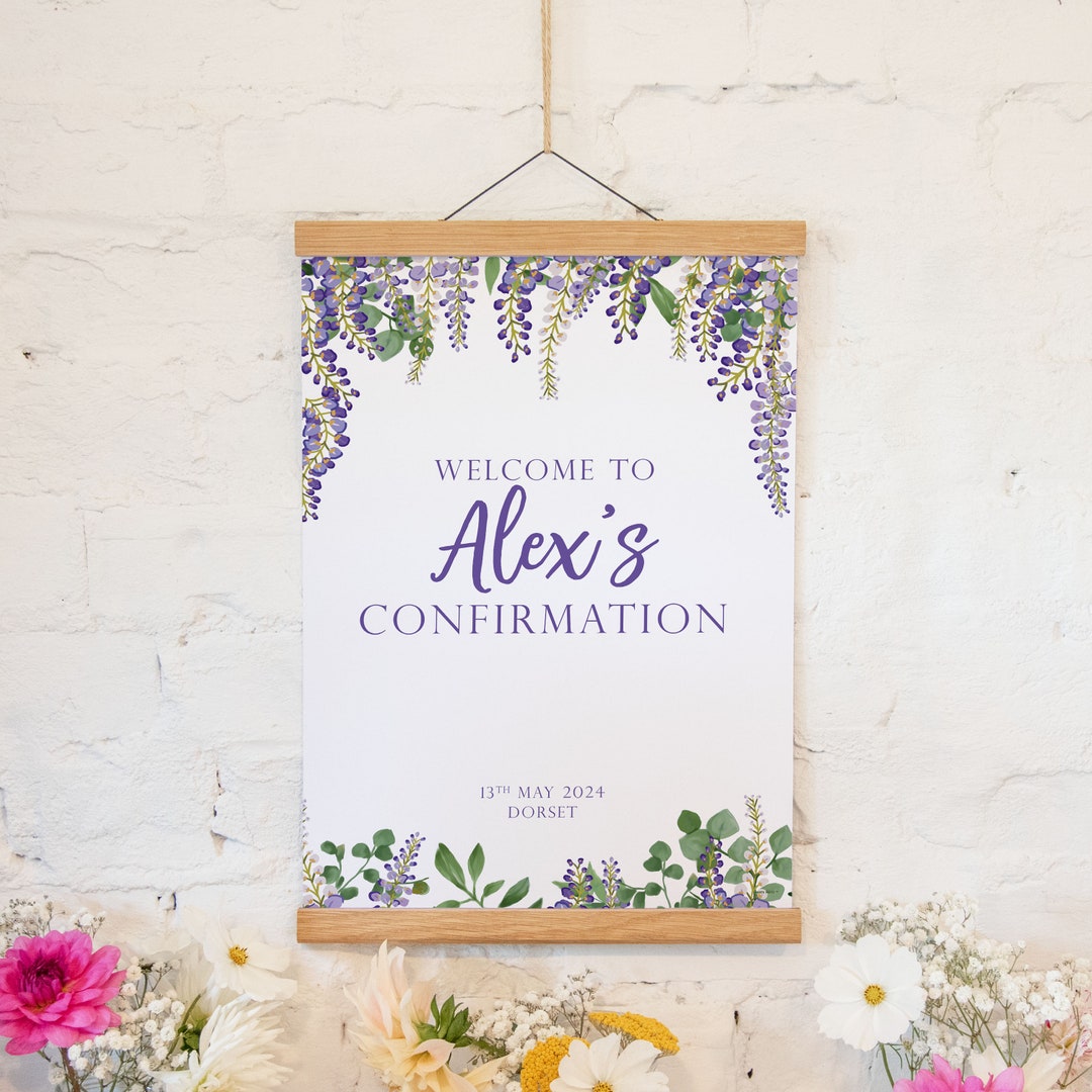 Personalised Purple Floral Confirmation Sign | Confirmation Welcome ...