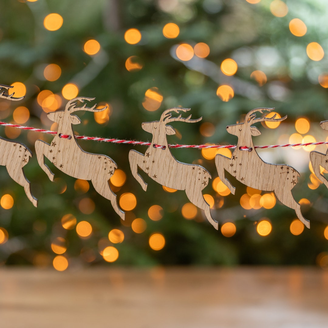 Reindeer Garland Wooden | Reindeer Banner of Christmas Reindeer ...