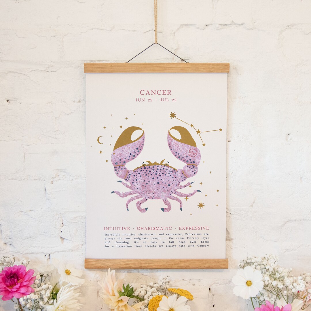 Cancer Poster Print Hand Illustrated Cancer Birthday Gift Unique Cancer ...