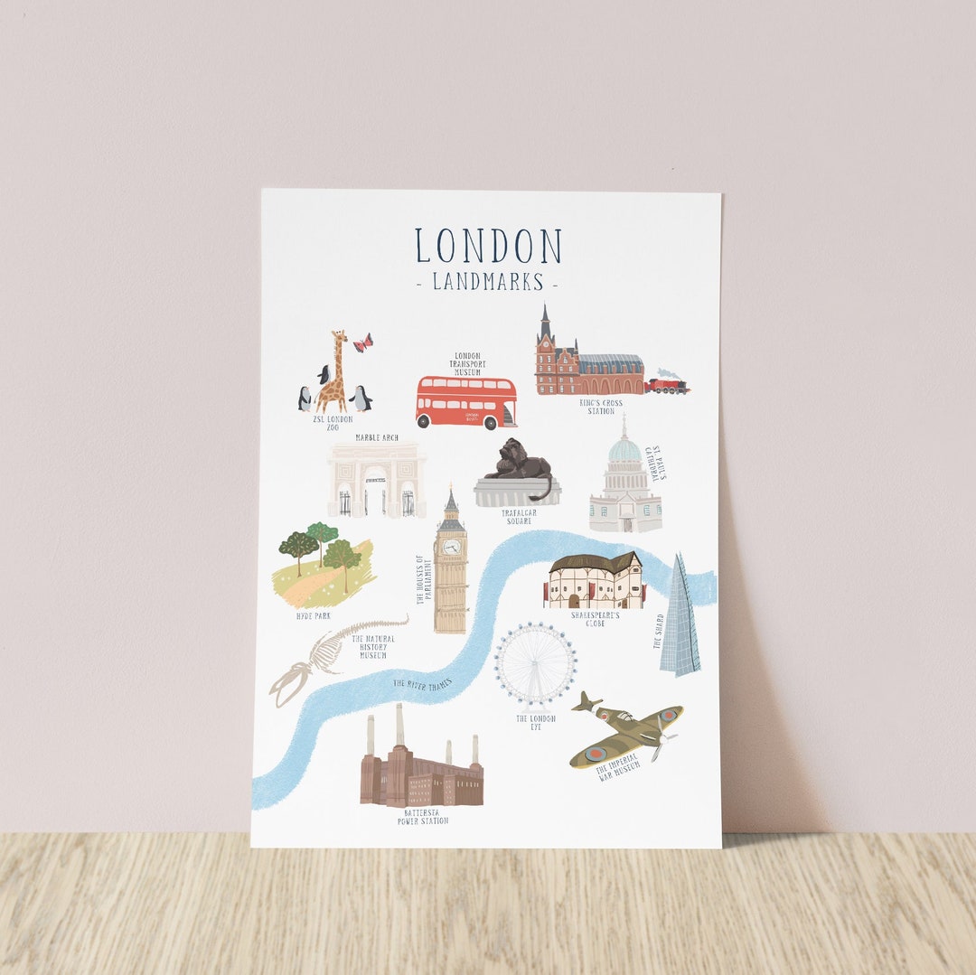 Illustrated London Wall Art London Map Print London Icons Map Tourist ...