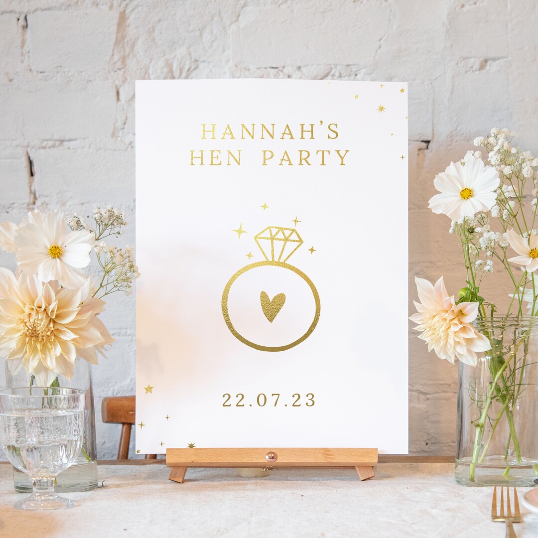 Foil Ring Personalised Hen Party Sign | Rose Gold - Silver - Gold ...
