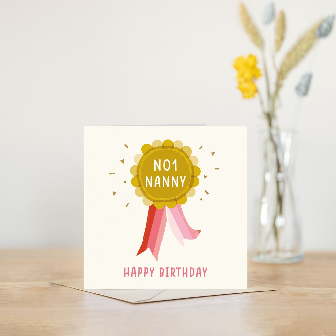 Pink Rosette No1 Nanny Birthday Card Personalised Cards for Nanny ...
