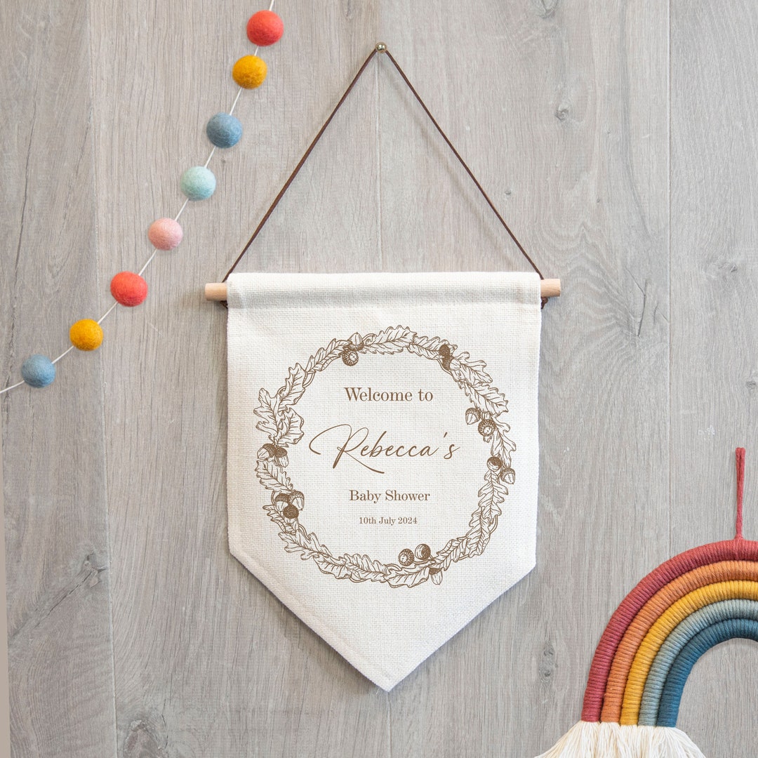 Personalised Acorn Baby Shower Sign Keepsake Acorn and Woodland Pennant ...