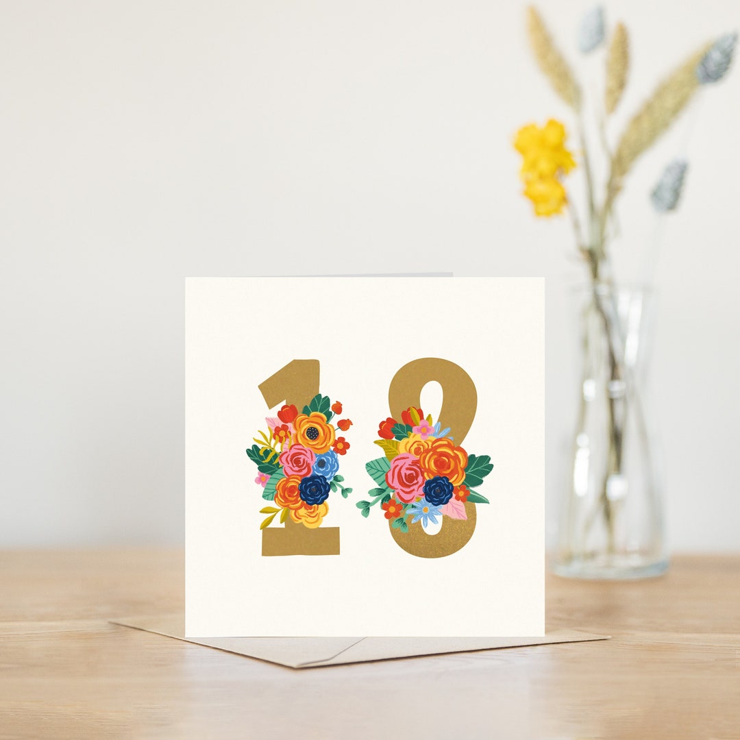 Gold Floral Bright 18th Birthday Card for Friend Milestone 18th Card ...