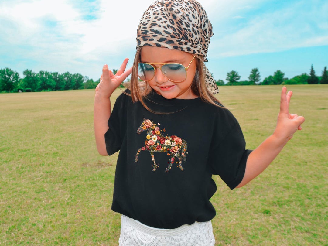 Girl’s Horse Shirt, Western Style Tee, Soft Cute Boho Horse T-shirt ...