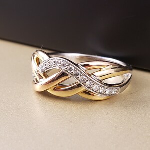 Diamond Ring 14k Diamond Rings 14k Tri Color Gold Braided | Etsy