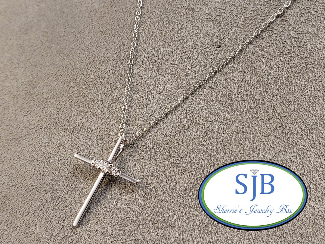 Cross Necklace, Diamond Cross Pendant, 925 Sterling Silver Diamond 3 ...