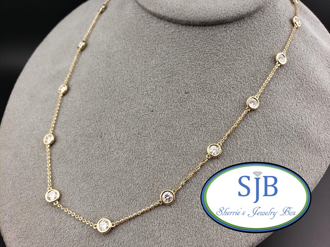 Diamond Necklace, 14k Yellow Gold Bezel Set Lab Diamond Station ...