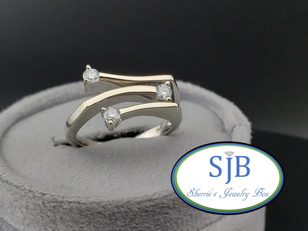 Vintage Diamond Ring, Vintage 14k White Gold Double Bypass Diamond Ring, Unique Diamond Stacking ...