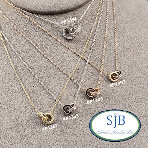 Double Ring Necklace, 14k White Gold Interlocking Ring Necklace, 18 ...