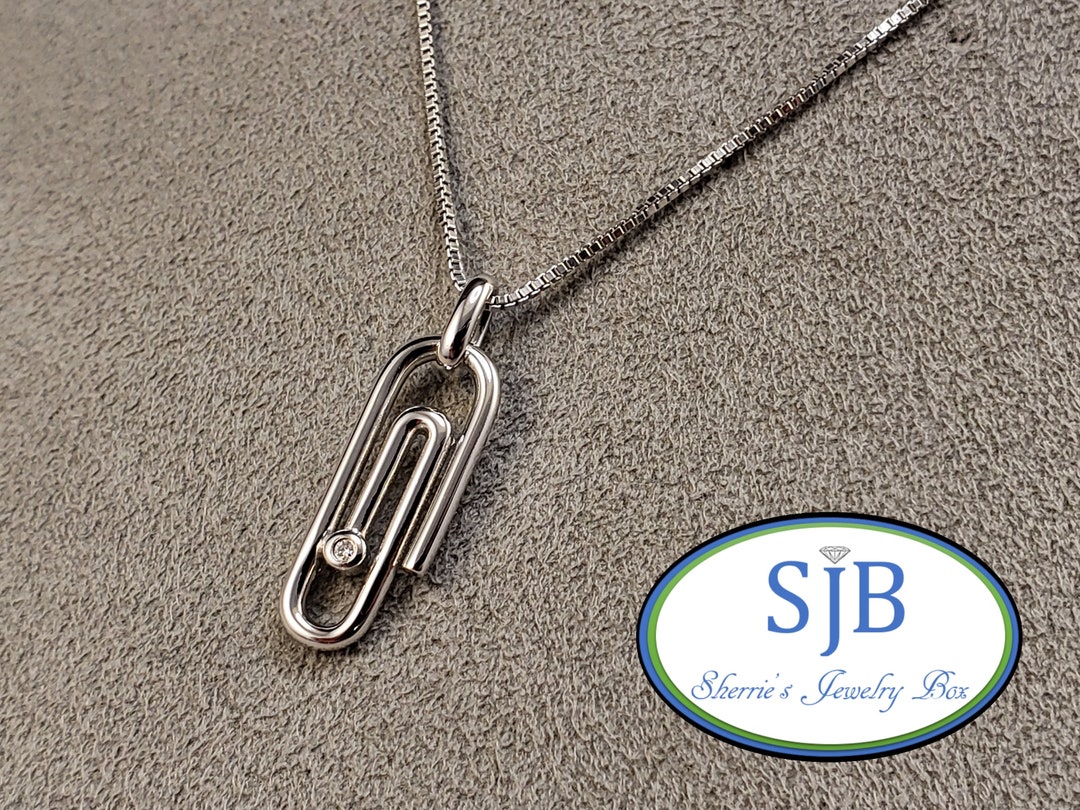 Paperclip Necklace, Diamond Paperclip Pendant, 925 Sterling Silver ...