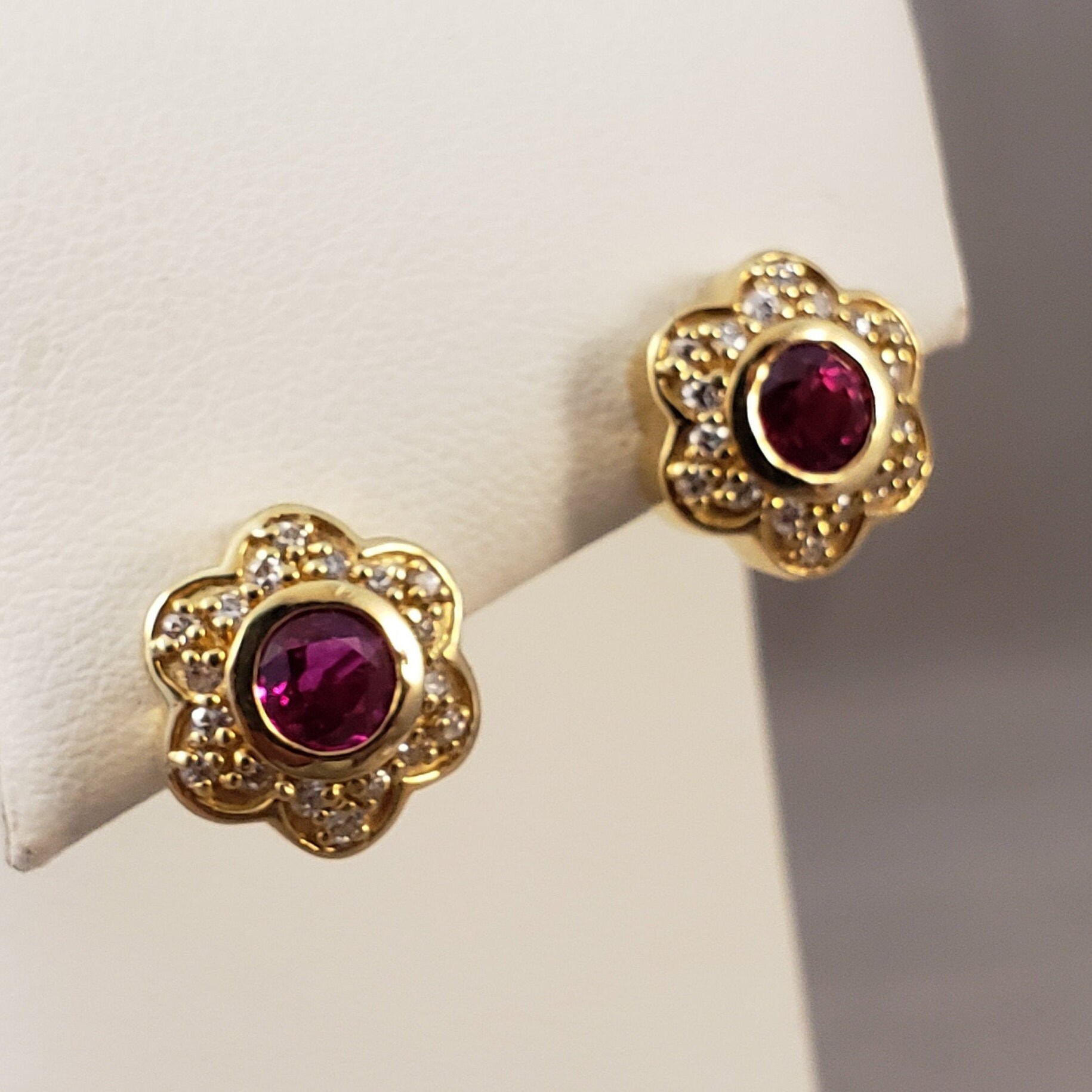 Ruby Earrings, 14k Ruby Earrings, 14k Ruby and Diamond Studs, 14k ...