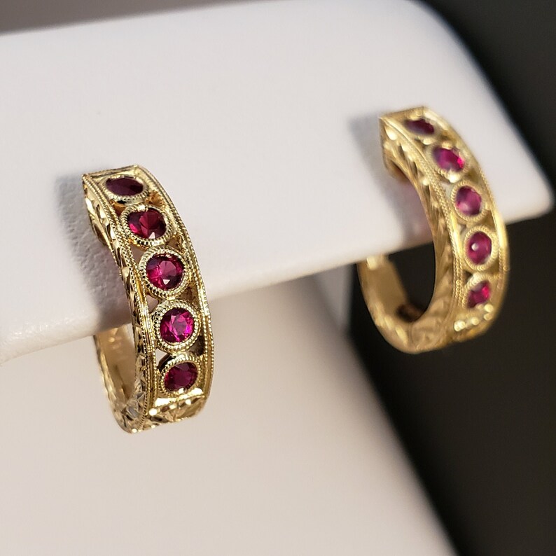 Ruby Earrings 14k Ruby Hinged Hoops Genuine Ruby Earrings | Etsy