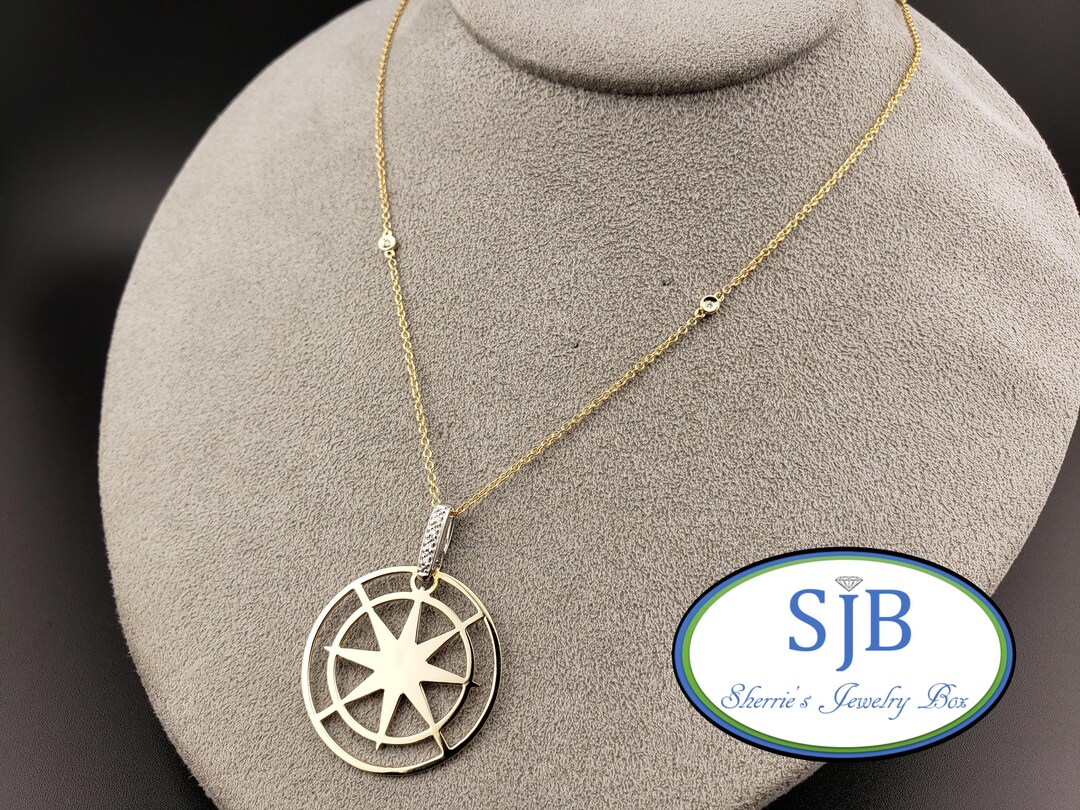 Nautical Necklace, 14k Two Tone White and Yellow Gold Star Compass ...