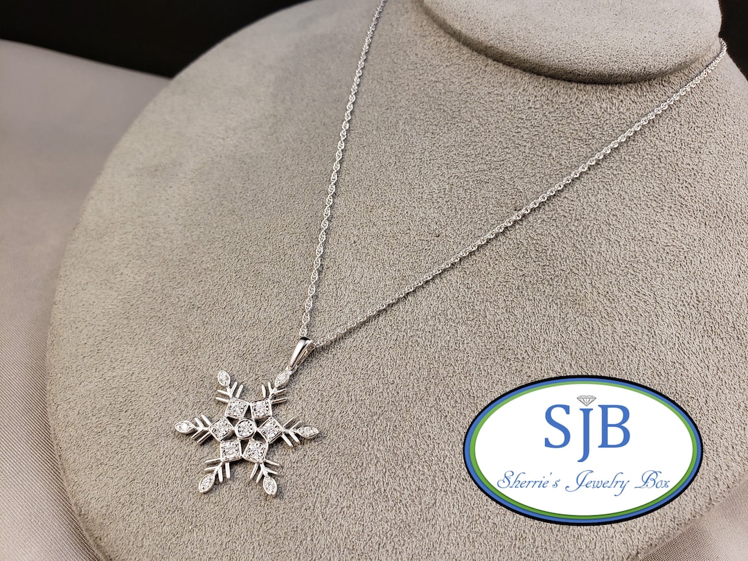 Diamond Pendants, Snowflake Pendants, 14k White Gold Diamond Snowflake ...