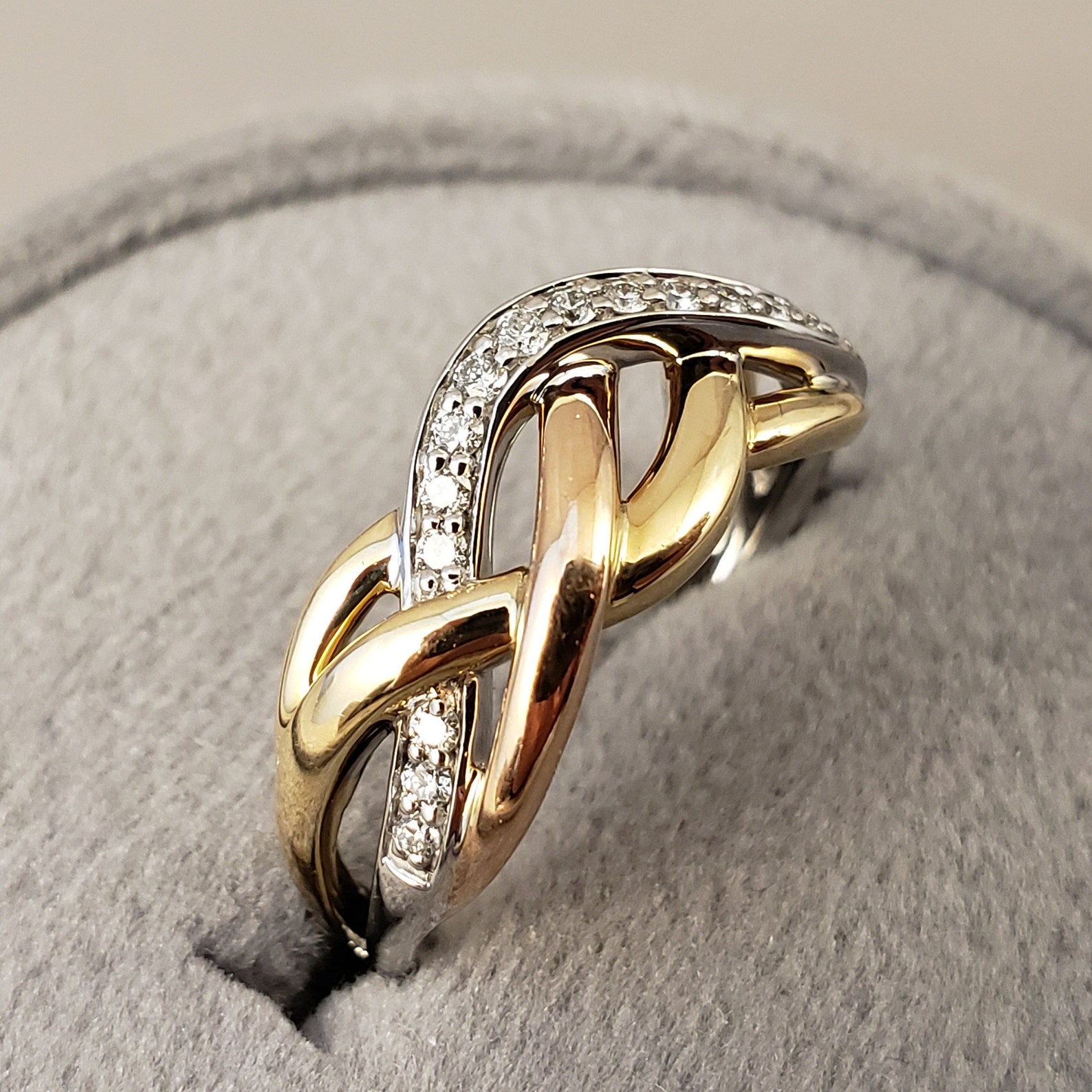 Diamond Ring 14k Diamond Rings 14k Tri Color Gold Braided | Etsy