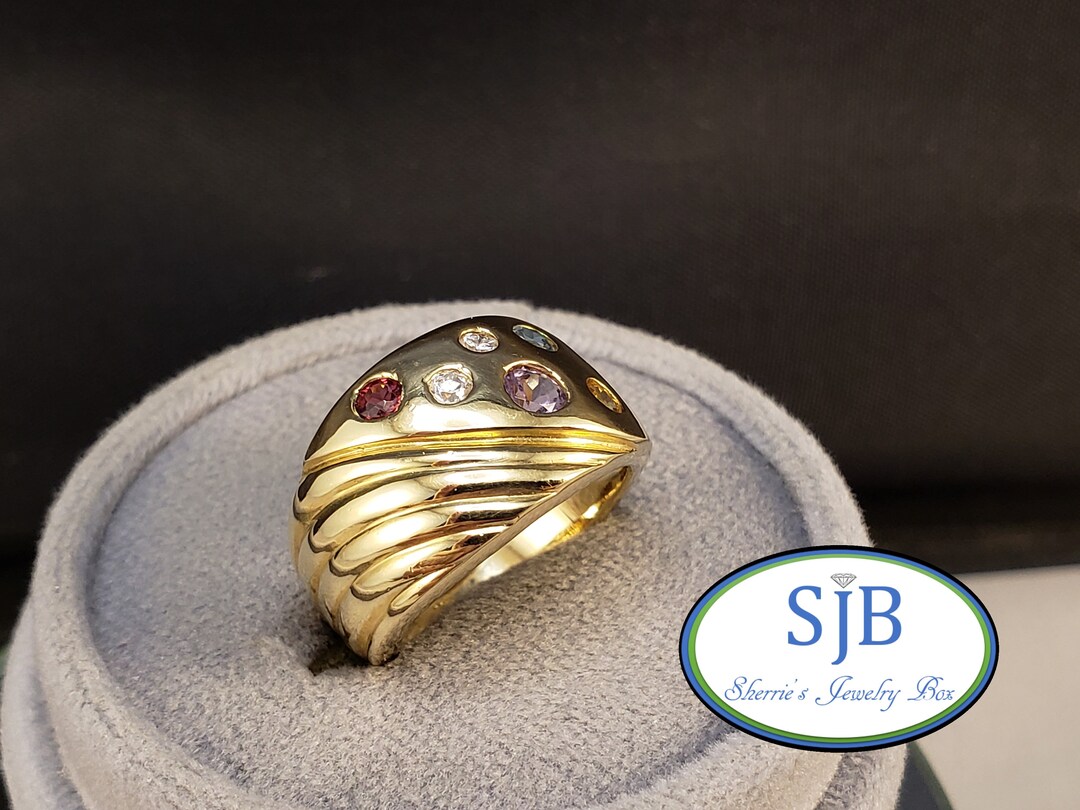 Rainbow Rings, Multi Color Gemstone Ring, 14k Yellow Gold Multi Gem ...