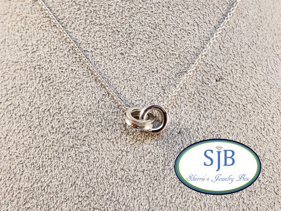 Double Ring Necklace 14k White Gold Interlocking Ring - Etsy