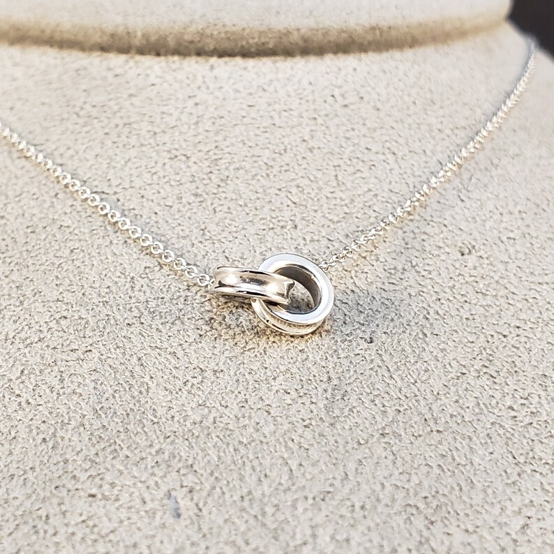 Double Ring Necklace 14k White Gold Interlocking Ring - Etsy