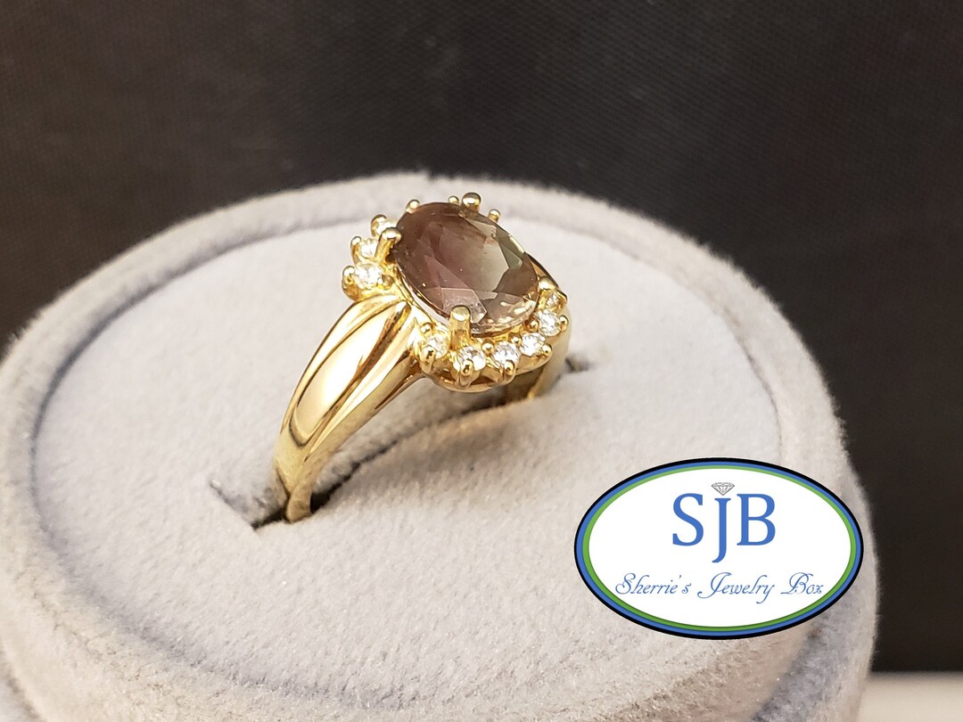 Sunstone Rings, Green Oregon Sunstone and Diamond Rings, 14k Yellow ...