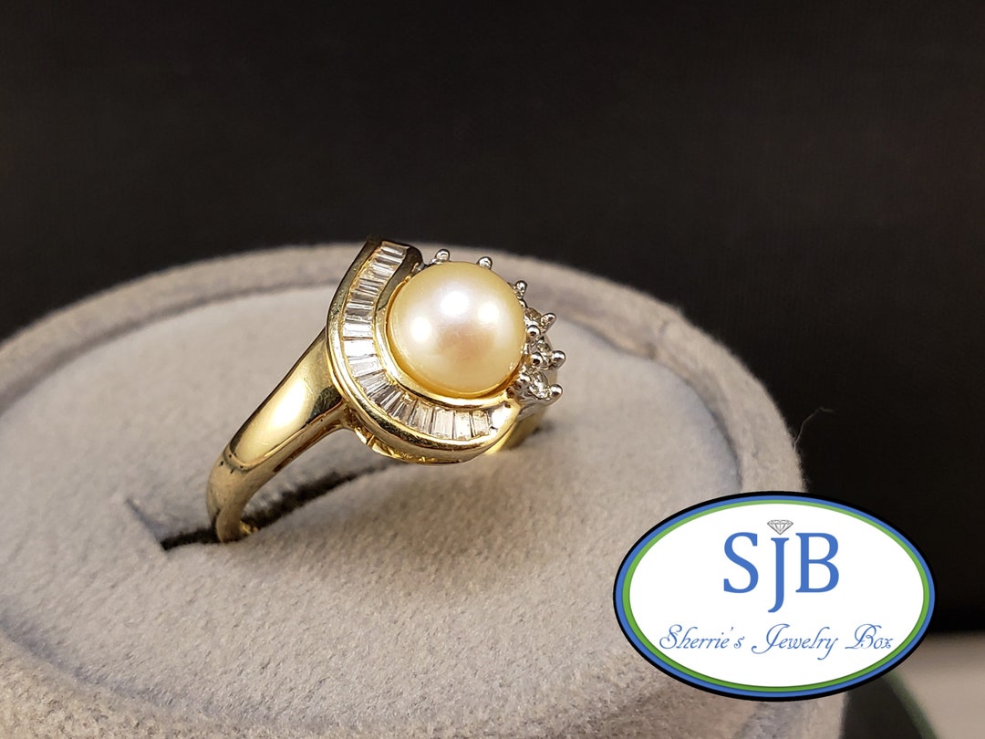 Pearl Rings, Vintage Pearl Rings, 14k Yellow Gold Vintage Pearl ...