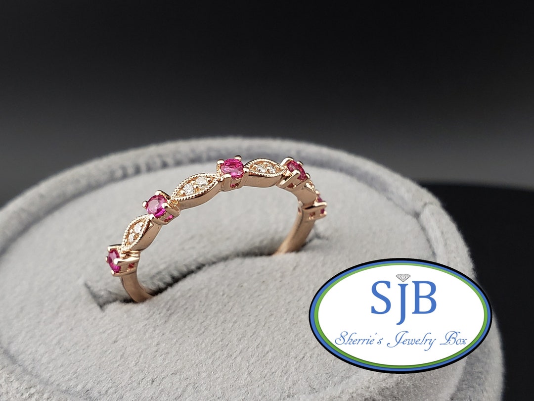 Ruby Rings, Vintage Style Ruby and Diamond Ring, 14k Rose Gold Ruby ...