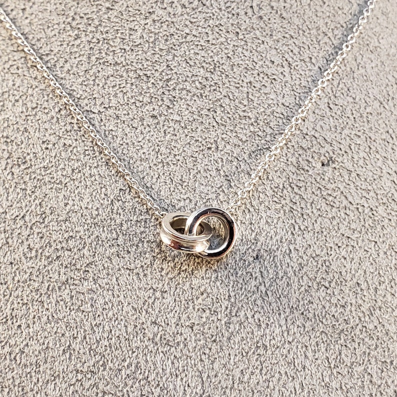 Double Ring Necklace 14k White Gold Interlocking Ring - Etsy