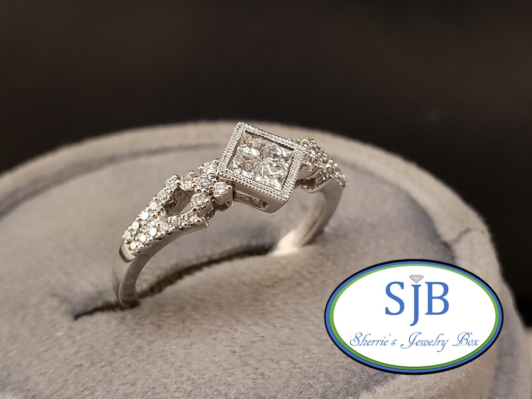 Engagement Rings, 14k White Gold Invisible Set Square Diamond Rings ...