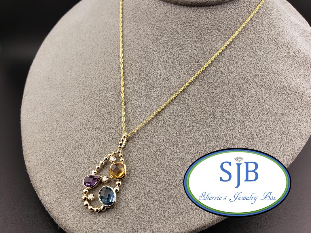 Multi Gemstone Pendants, 14k Yellow Gold Amethyst Blue Topaz Citrine ...