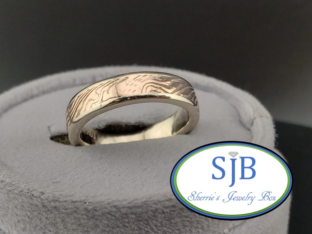 Two Tone Gold Band, Wood Grain Texture Band, 14k/18k White & Rose Gold ...