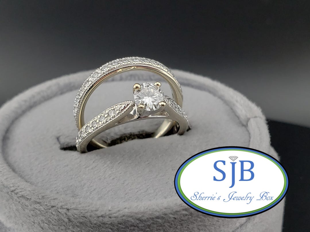 Vintage 2-piece Diamond Ring Set, 14k White Gold Diamond Engagement ...