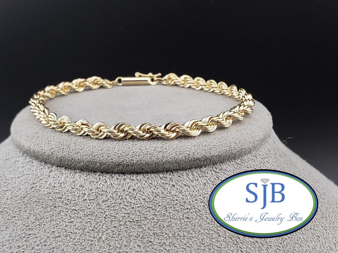 Gold Bracelets, Vintage 14k Gold Bracelets, Vintage 14k Yellow Gold Rope Chain Bracelet ...