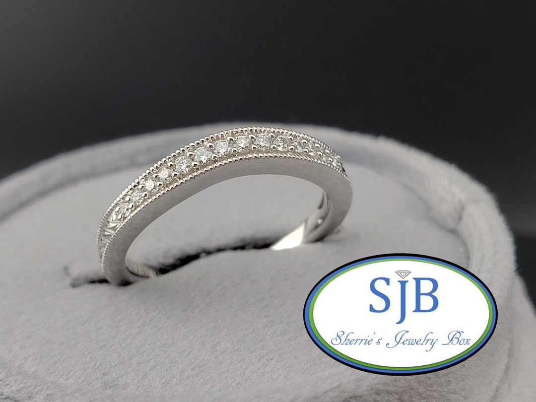 Diamond Bands, 14k White Gold Diamond Wedding Bands, Contoured Diamond ...