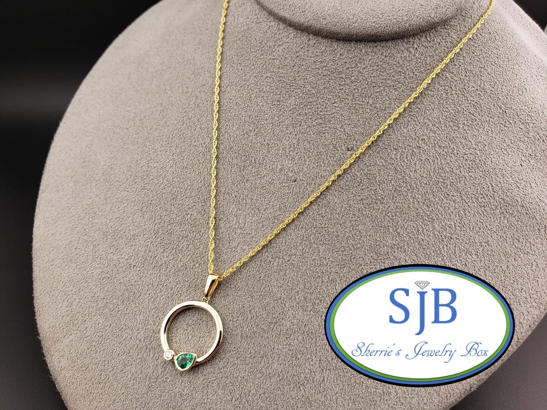 Emerald Pendant, Emerald and Diamond Necklace, 14k Yellow Gold Bezel ...