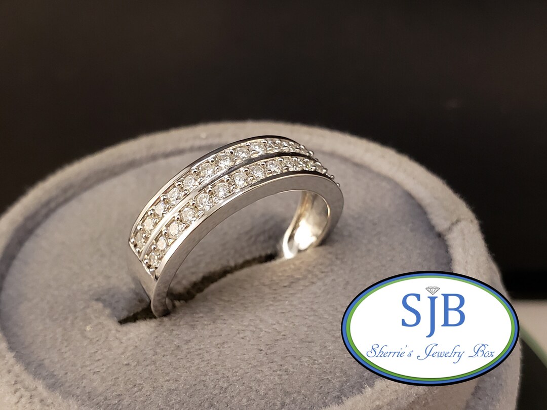 Diamond Bands, Diamond Channel Bands, 14k White Gold Double Row Diamond ...