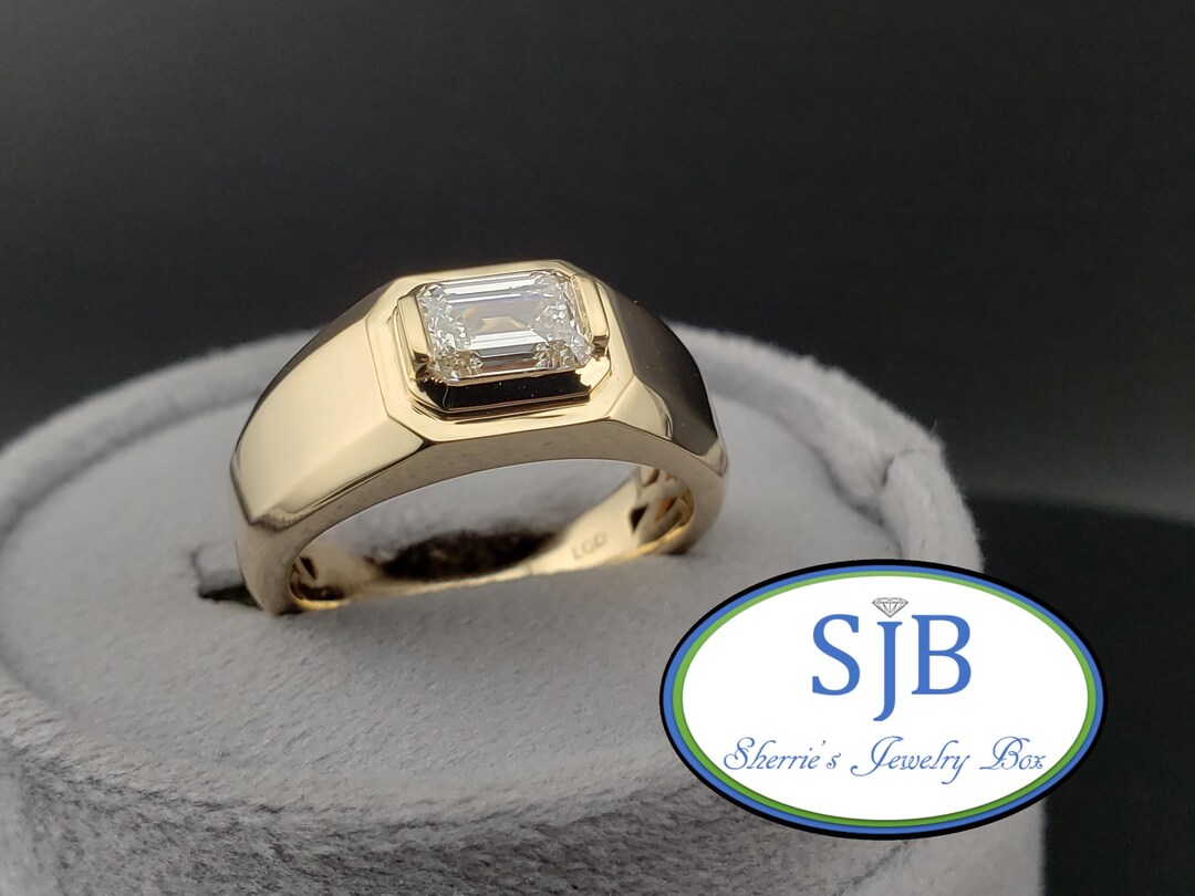 Diamond Rings, Mens Diamond Ring, 14k Yellow Gold 1ct Emerald Cut Lab ...