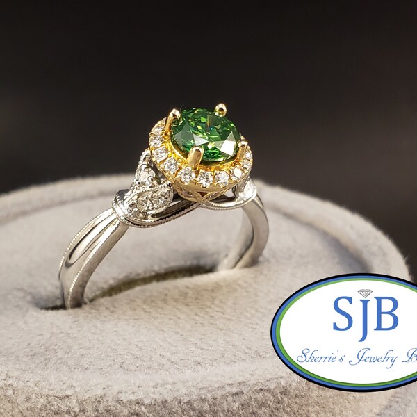 Green Diamond Engagement Ring - Etsy