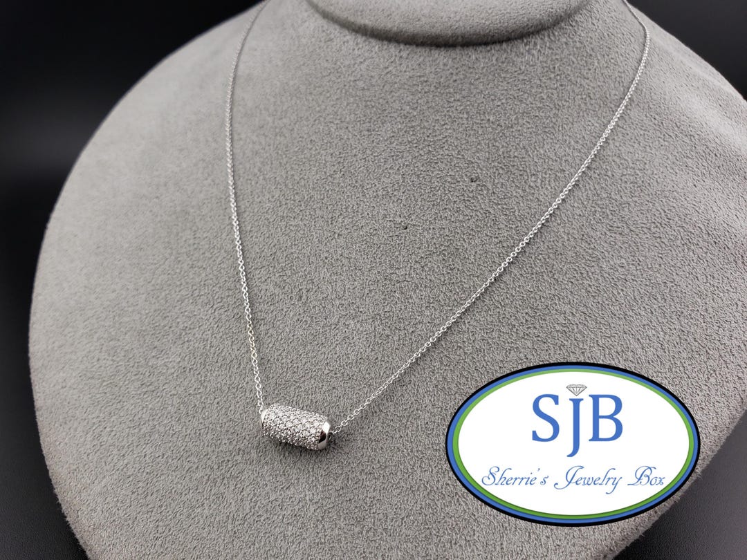 Diamond Necklace, 14k White Gold Pavé Diamond Cylinder Pendant With ...