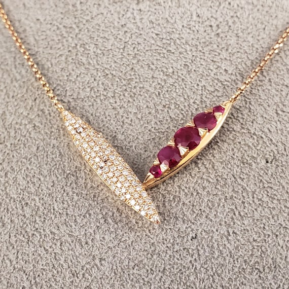 Ruby Necklace, 14k Rose Gold Ruby & Diamond Necklace,… - Gem
