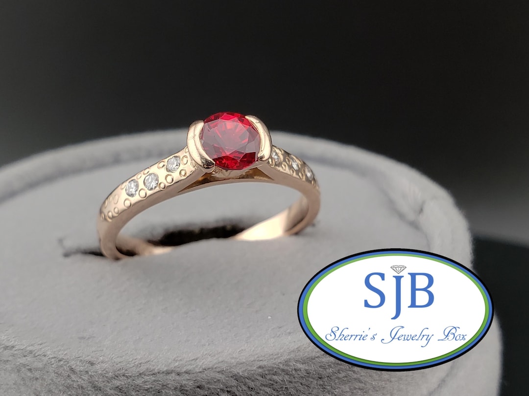 Vintage Ruby Rings, Vintage 14k Rose Gold LAB Ruby & Diamond Ring ...