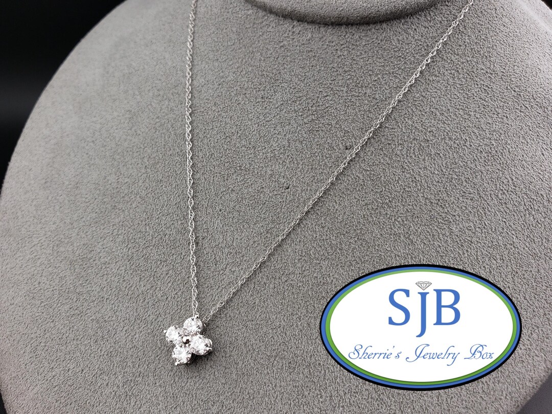 Diamond Necklace, Lab Diamond Pendant, 14k White Gold 4 Stone 1ct Lab ...
