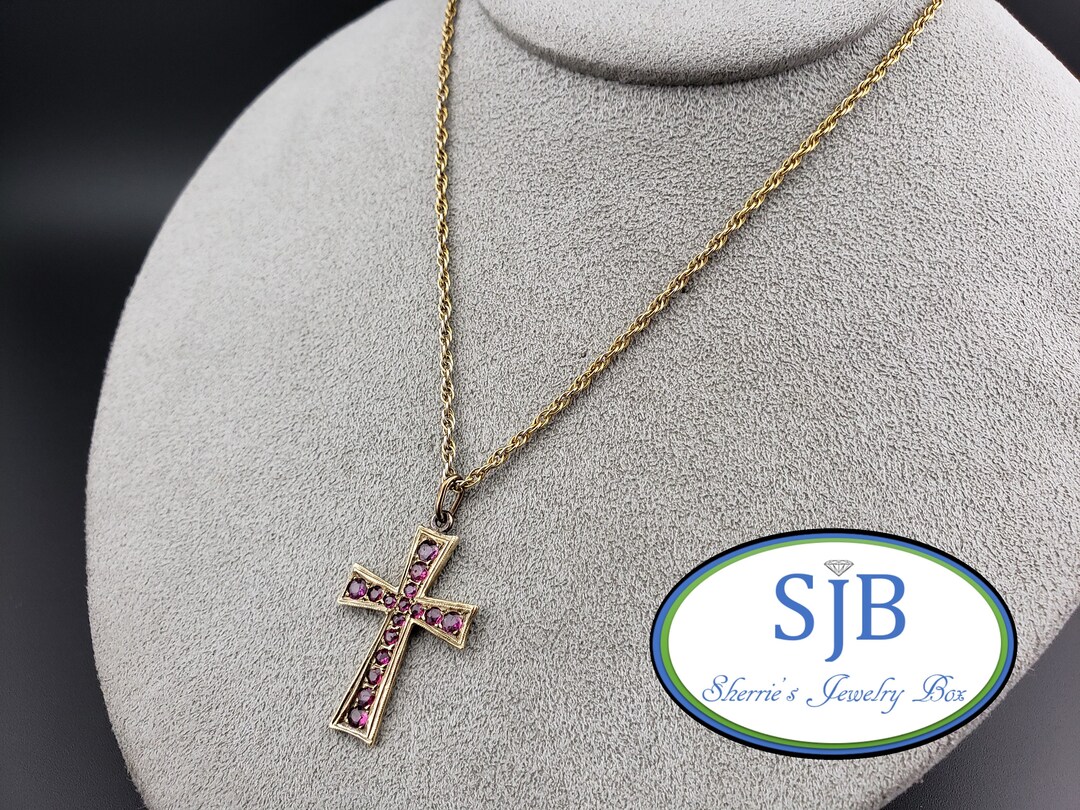 Ruby Cross Pendant, 18k Gold Cross Pendant, Vintage 18k Yellow Gold Graduated Ruby Cross Pendant ...