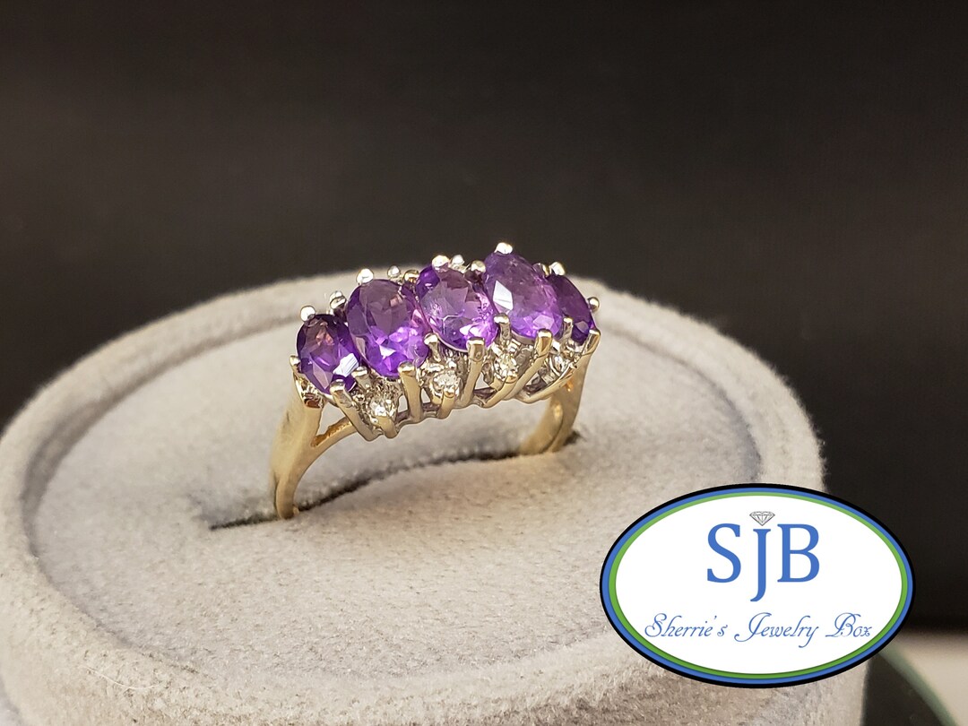 Amethyst Bands, Amethyst Rings, 10k Yellow Gold Amethyst 5 Stone Band ...