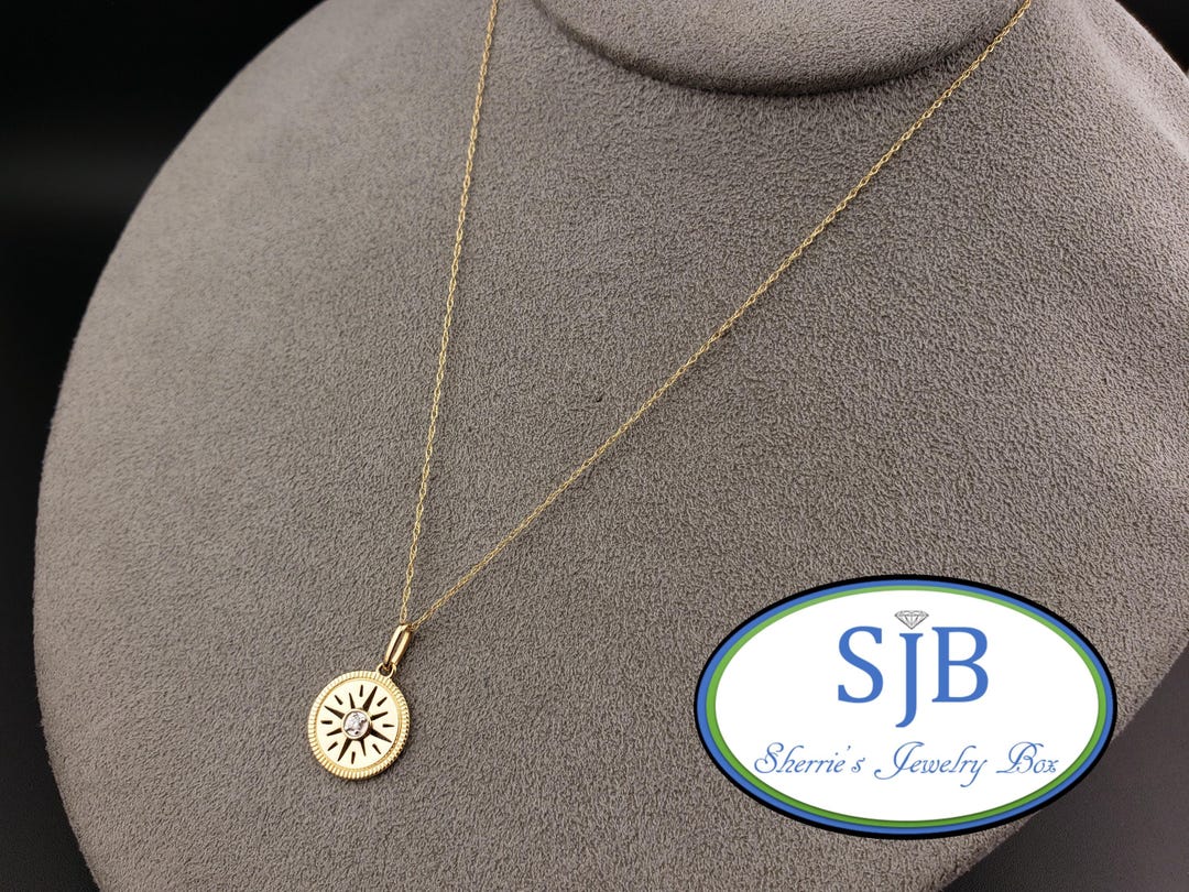 Diamond Pendants, Diamond Compass Pendant, 14k Yellow Gold Diamond Sun ...