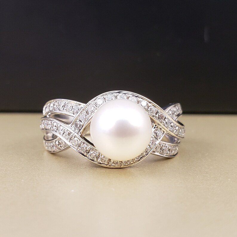Pearl Rings 14k Pearl Ring 14k White Gold Pearl & Diamond | Etsy